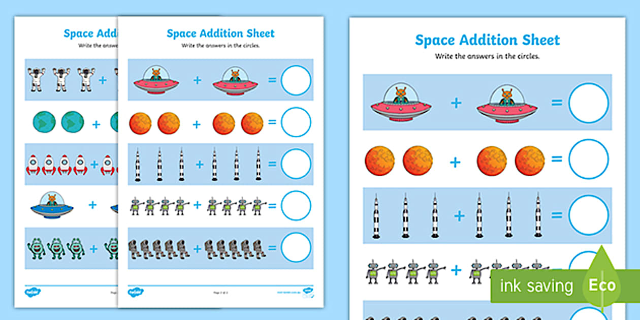 Space Addition Sheet (teacher made) - Twinkl