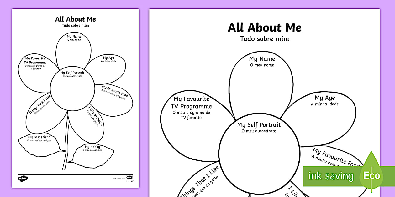 All About Me Flower Writing Template English/Portuguese