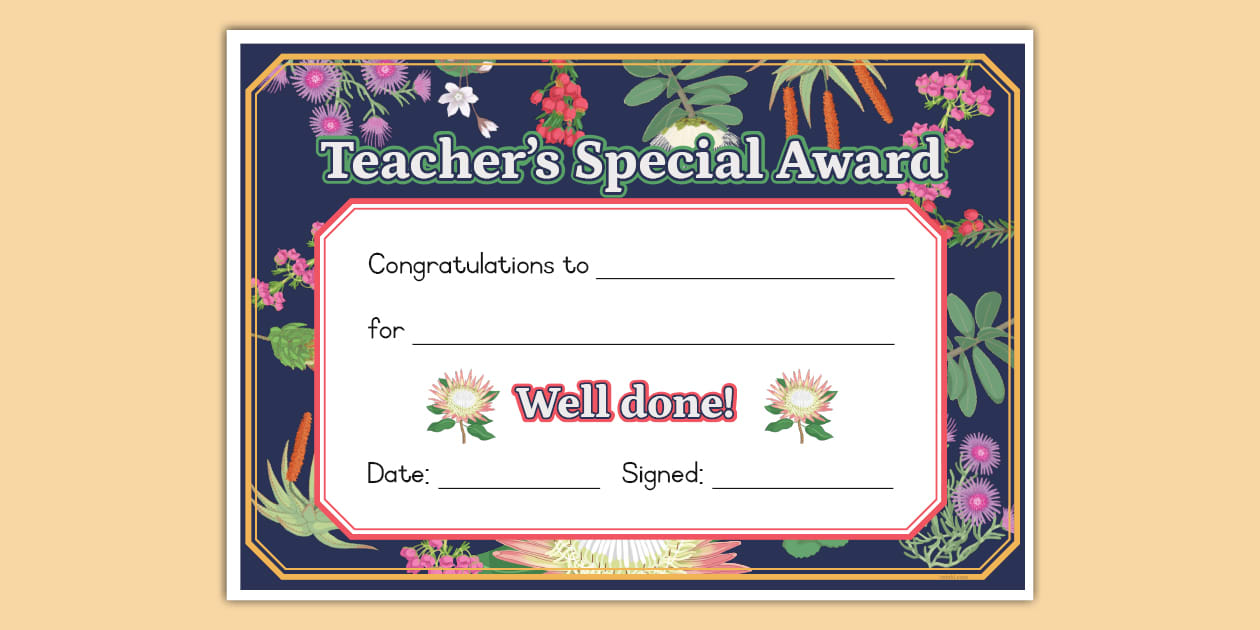 Fynbos-Themed Fantastic Teacher Award Certificate - Twinkl