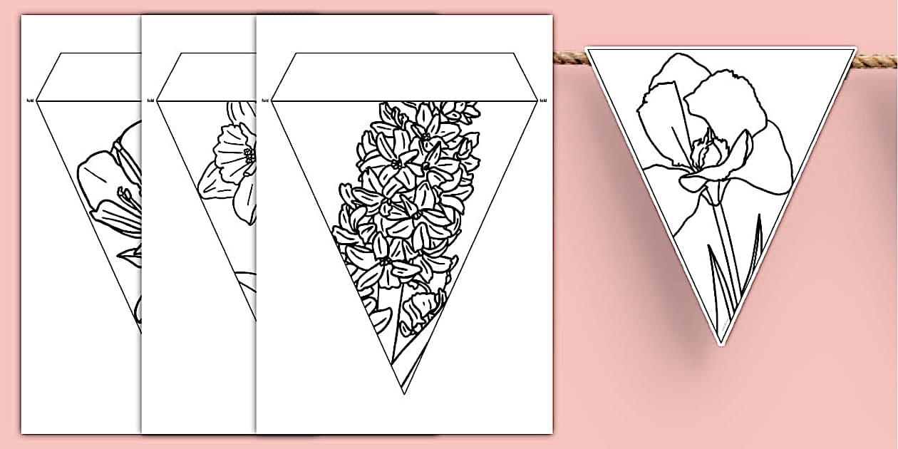 Spring Flowers Colouring Bunting (teacher made) - Twinkl