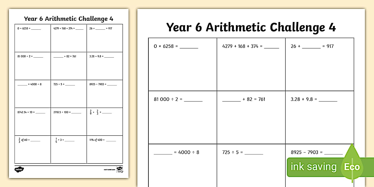 👉 Year 6 Arithmetic Challenge 4, Year 6, Sats - Twinkl