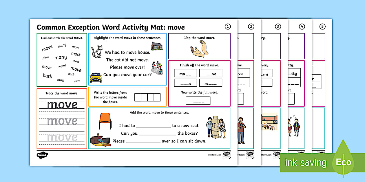 Year 2 Common Exception Word Activity Mat Pack 9 - Twinkl