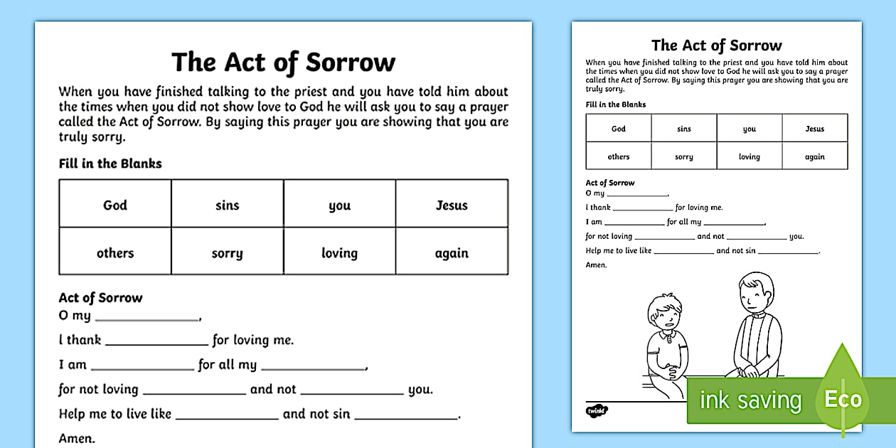 Act of Contrition Worksheet - Primary Resources - Twinkl