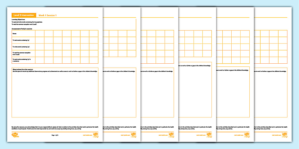 Twinkl Phonics Level 5 KS1 Intervention Recording Sheet Pack