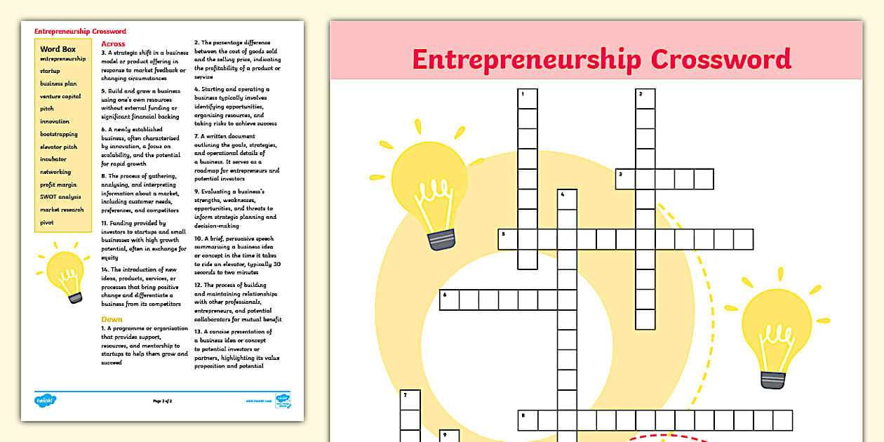 Entrepreneurship Crossword (teacher made) - Twinkl