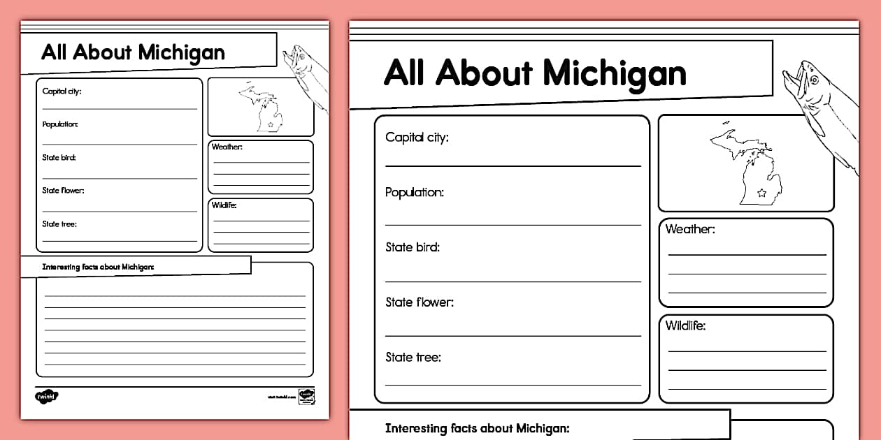All About Michigan Research Worksheet for K-2nd Grade
