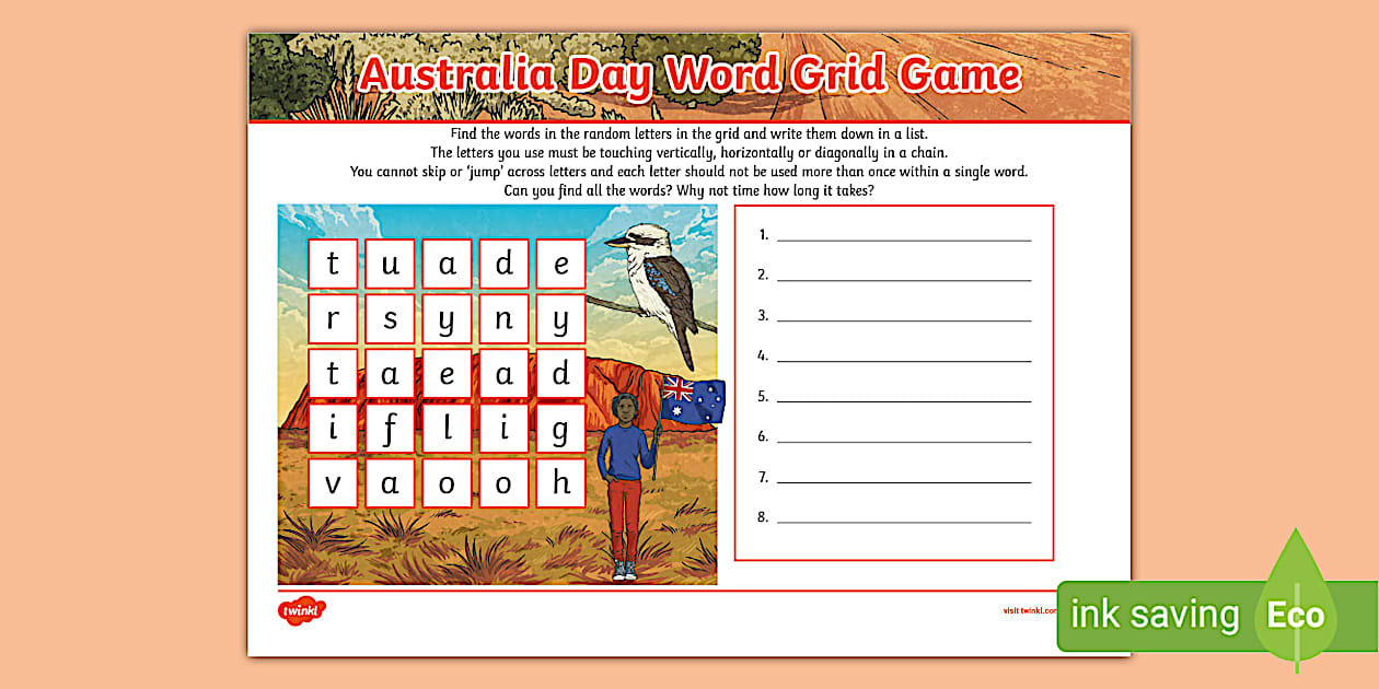 Australia Day Word Grid Game (Teacher-Made) - Twinkl