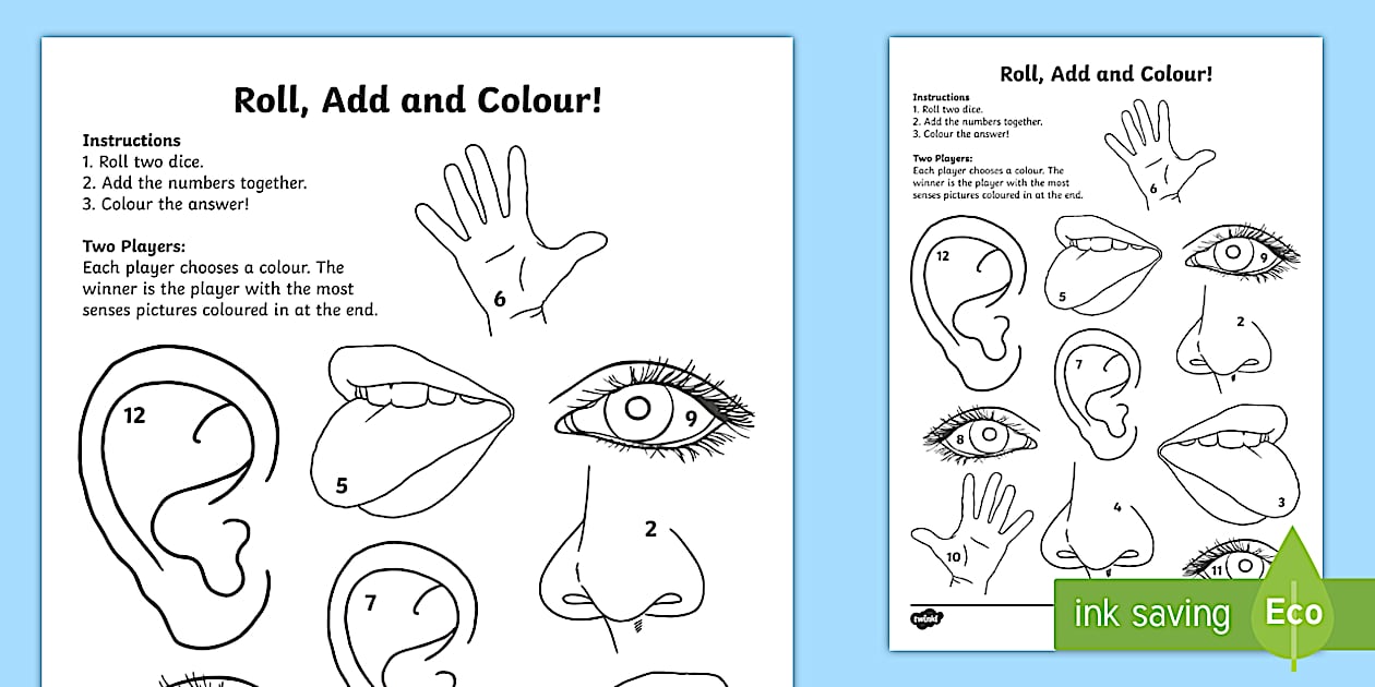 The Senses Roll and Colour Worksheet / Worksheet, worksheet