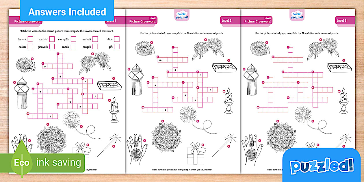 Fun Diwali Picture Crossword Puzzle Pack - Twinkl