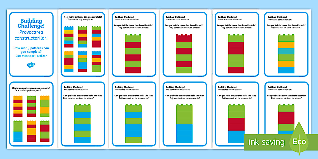 Building Brick Pattern Challenge Cards English/Romanian - Building Brick