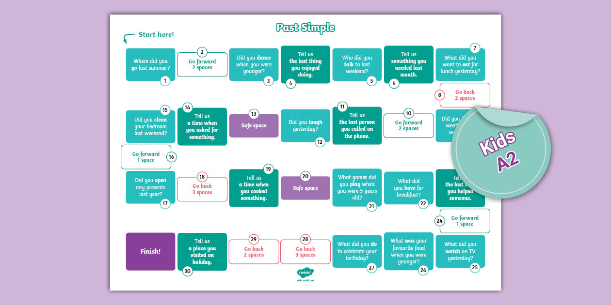 ESL Past Simple Board Game for Kids (teacher made) - Twinkl