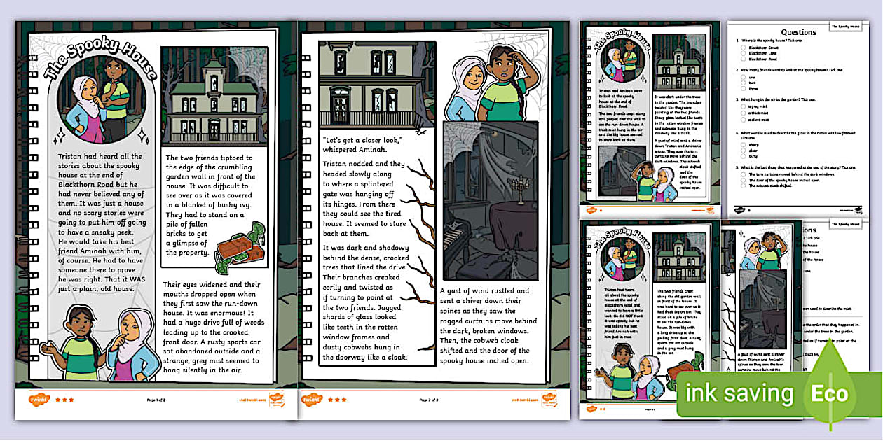 KS1 The Spooky House Differentiated Reading Comprehension Activity