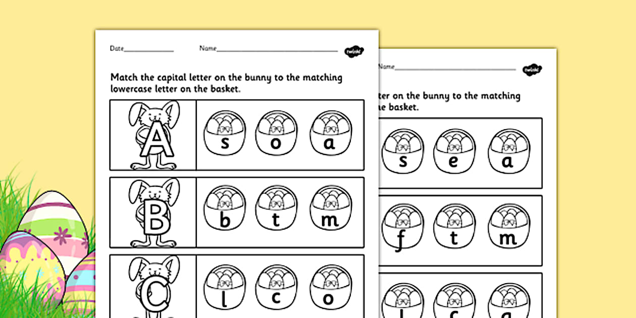 Easter Themed Capital Letter Matching Worksheet - Twinkl