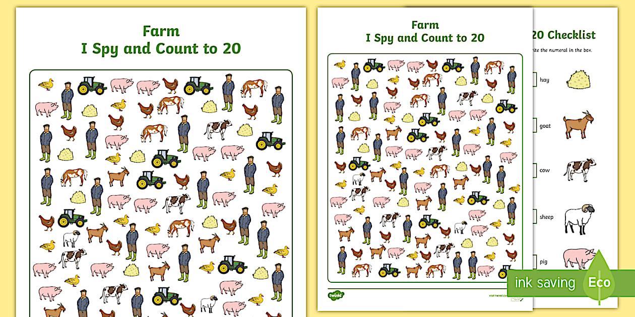 Editable Farm I Spy and Count Activity to 20 (teacher made)