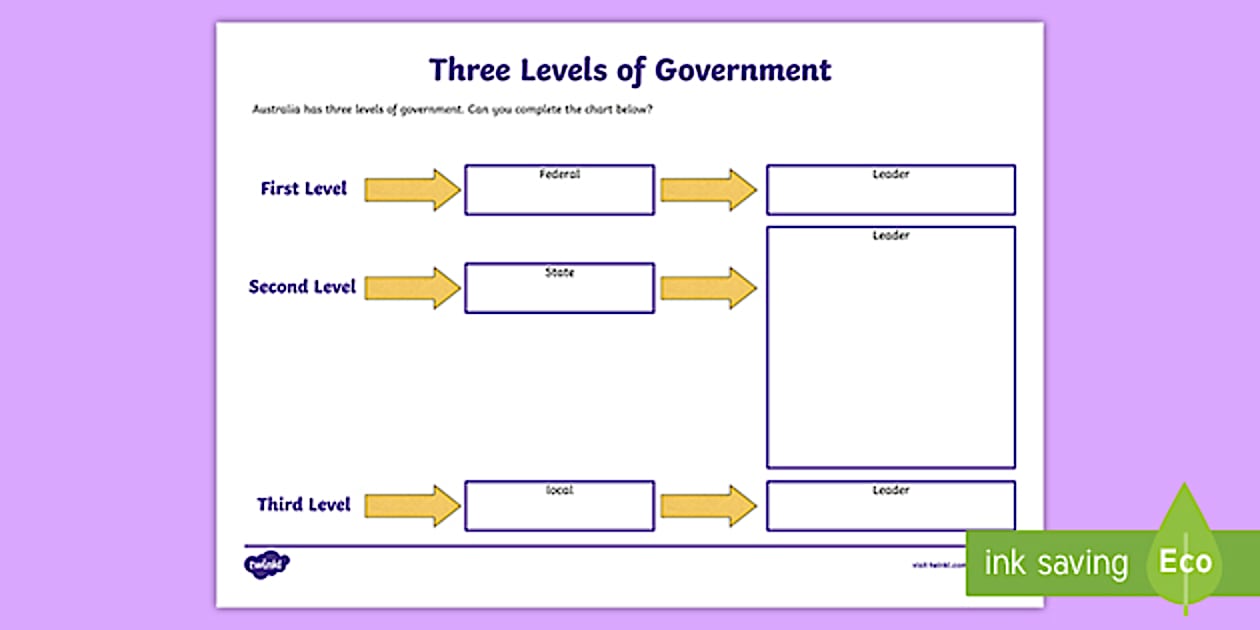 Editable Three Levels of Government Worksheet (teacher made)