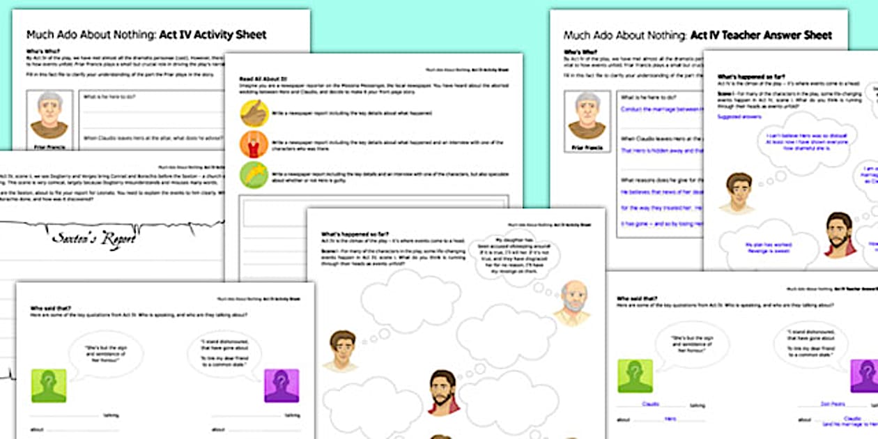 Much Ado About Nothing Act 4 Worksheet and Answers - Twinkl