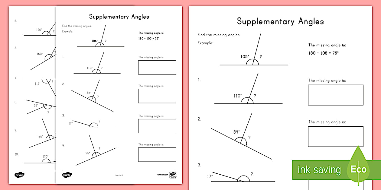 Supplementary Angles Worksheet (teacher made) - Twinkl