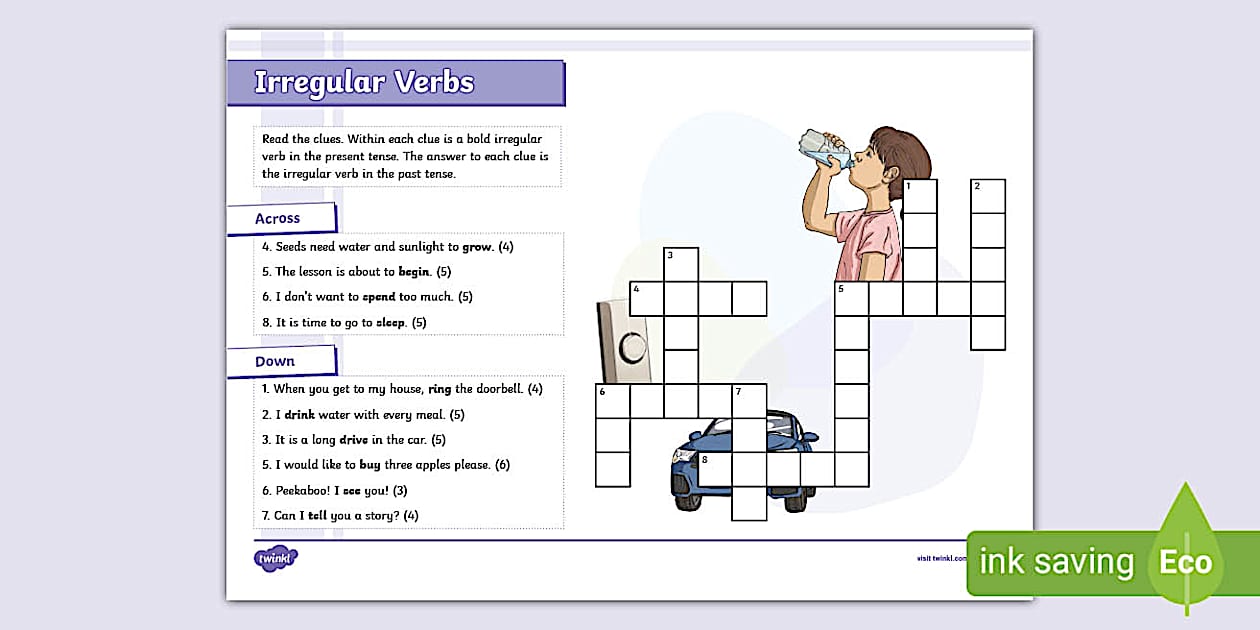 Irregular Verbs Crossword Activity Sheet - Twinkl - KS2