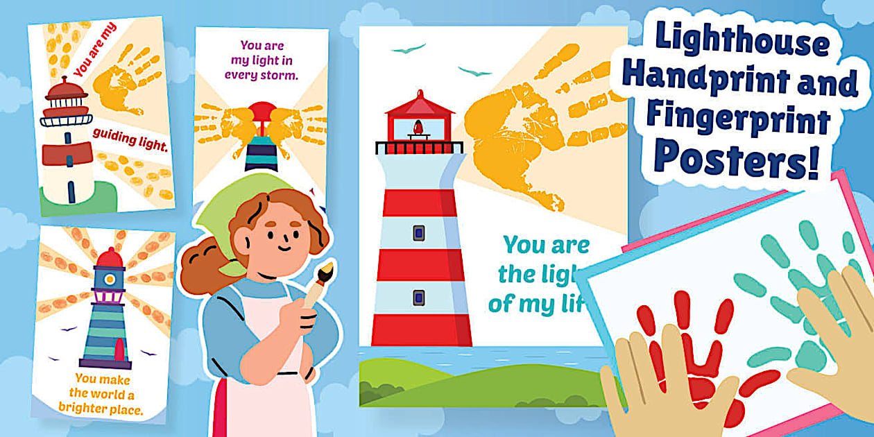 Lighthouse Handprint and Fingerprint Poster | Art Gallery