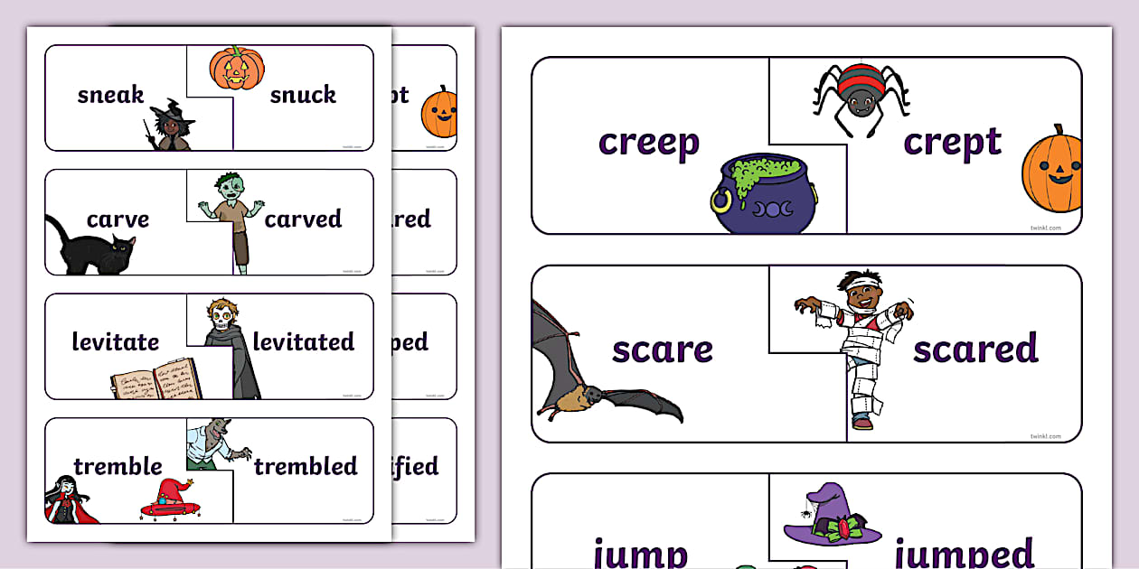 Halloween Past and Present Tense Matching Puzzle - Twinkl