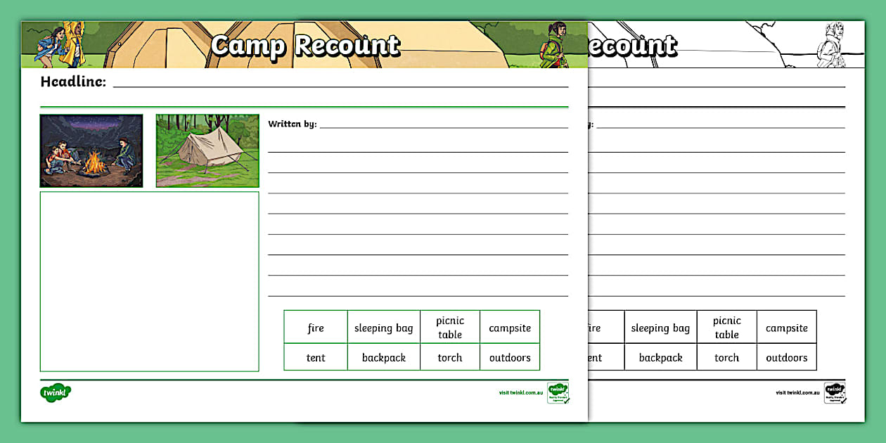 Camp Recount Newspaper Writing Template (professor feito)