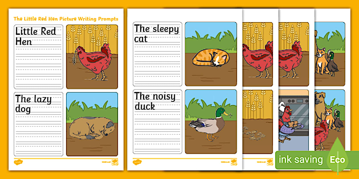 QLD KS1 The Little Red Hen Simple Sentence Writing Prompt Pictures Activity
