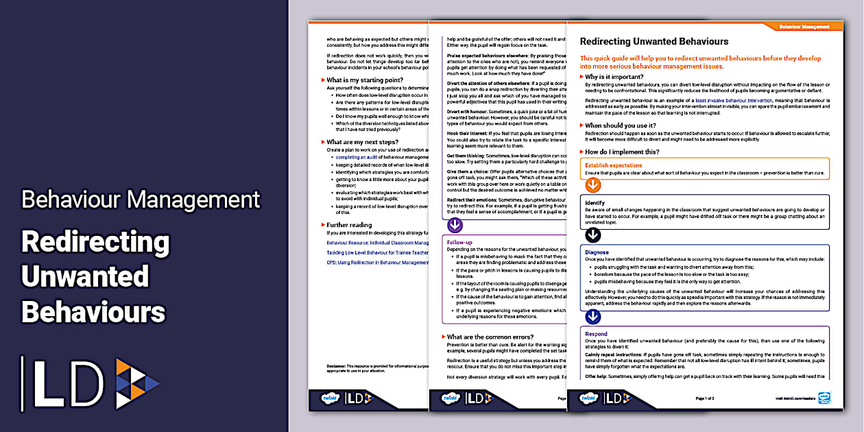 Behaviour Management Strategy: Redirecting Unwanted Behaviour