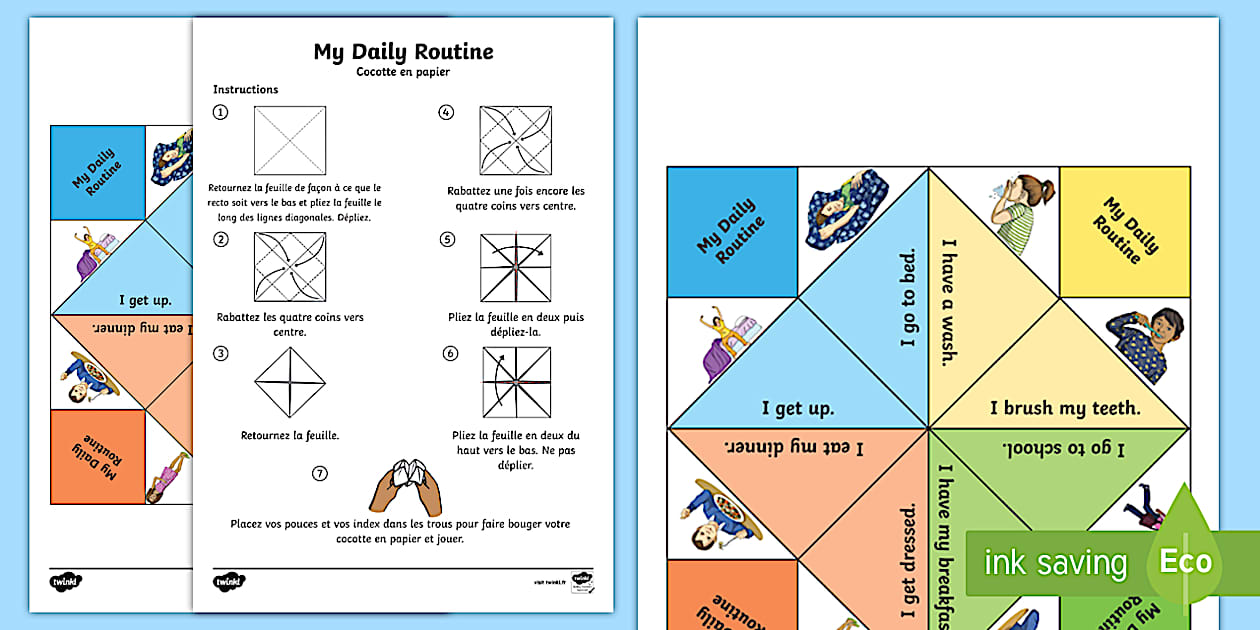 Cocotte en papier : Ma routine quotidienne - Anglais LV