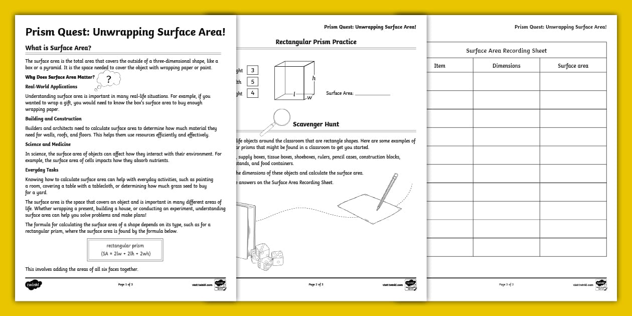 Prism Quest: Unwrapping Surface Area! Worksheet for 3-5th Grade