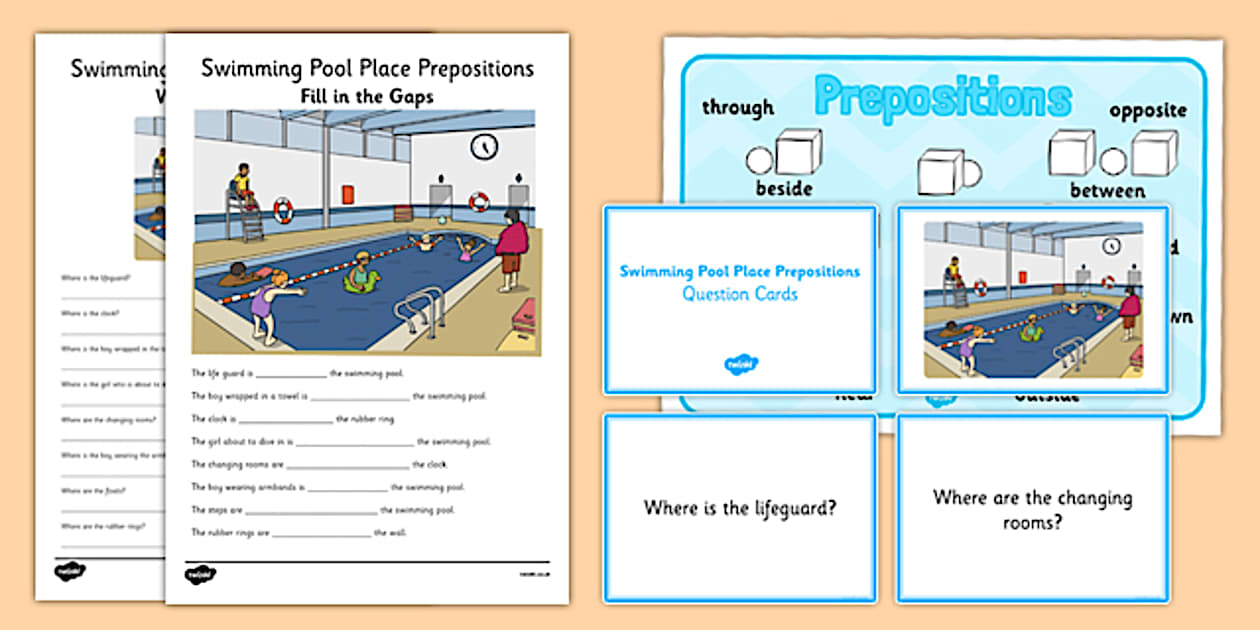 Editable Swimming Pool Place Prepositions Pack - Twinkl