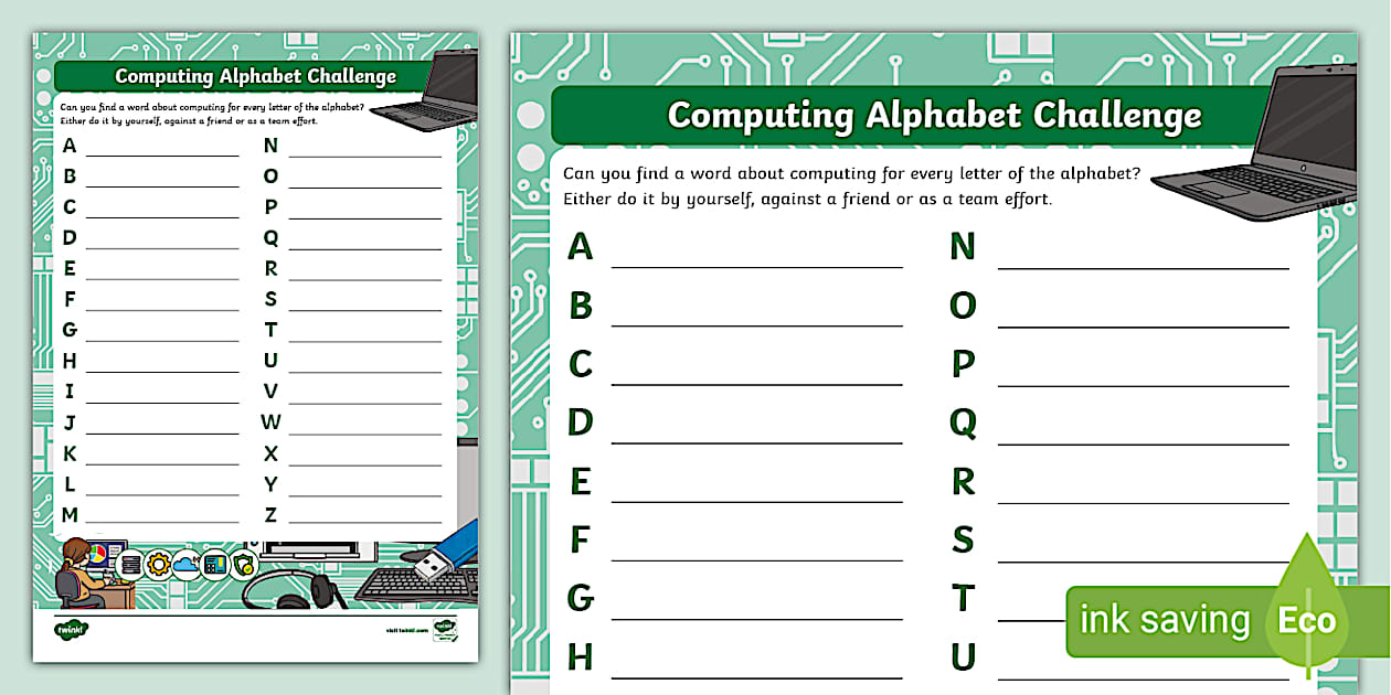 Computing Alphabet Challenge Worksheet (teacher made)