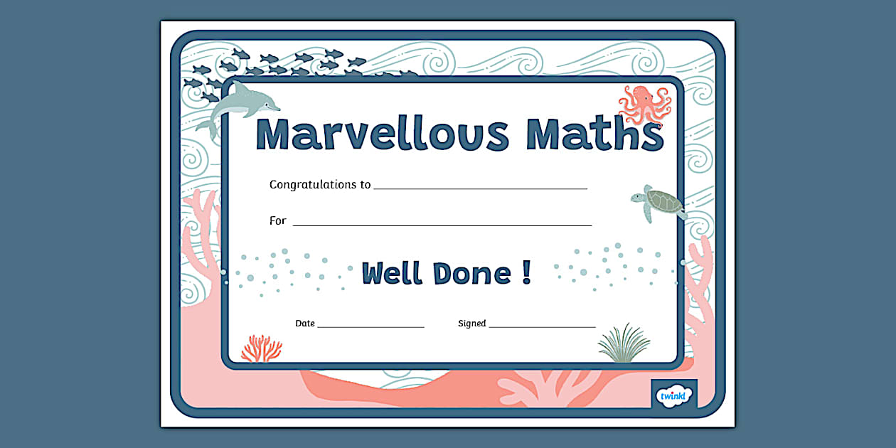 👉 Under the Sea Themed Marvellous Maths Certificate