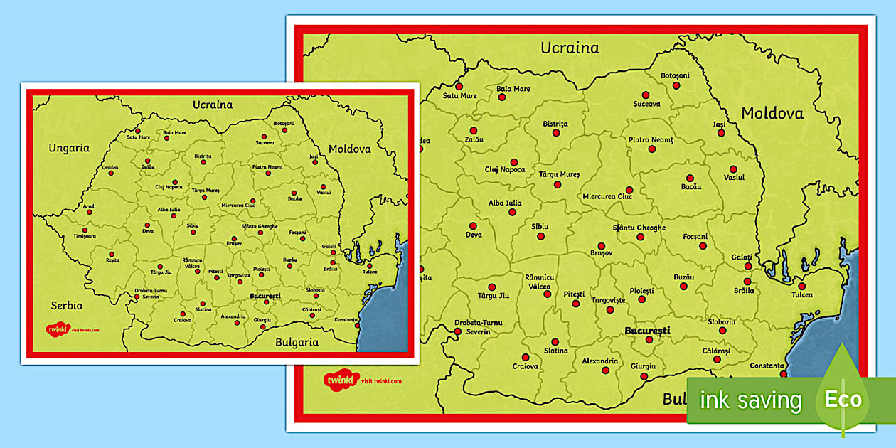 Harta României - Planșă diferite dimensiuni | Twinkl România