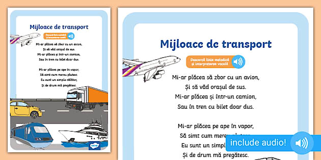 Mijloace de transport – Cântec pentru copii - Twinkl