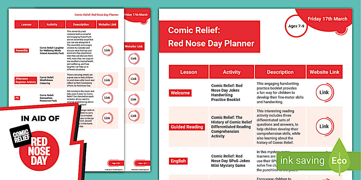 FREE! - Comic Relief: Red Nose Day Planner [Ages 7-9]