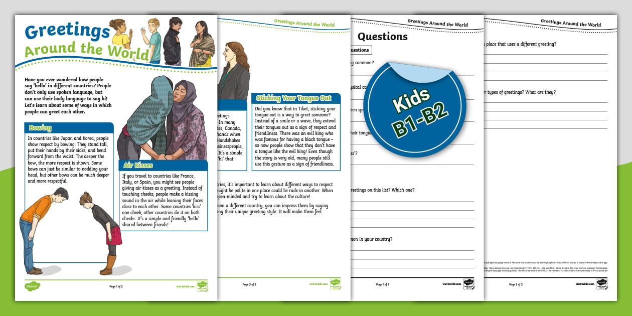 Greetings Around the World Reading Comprehension [Kids, B1-B2]