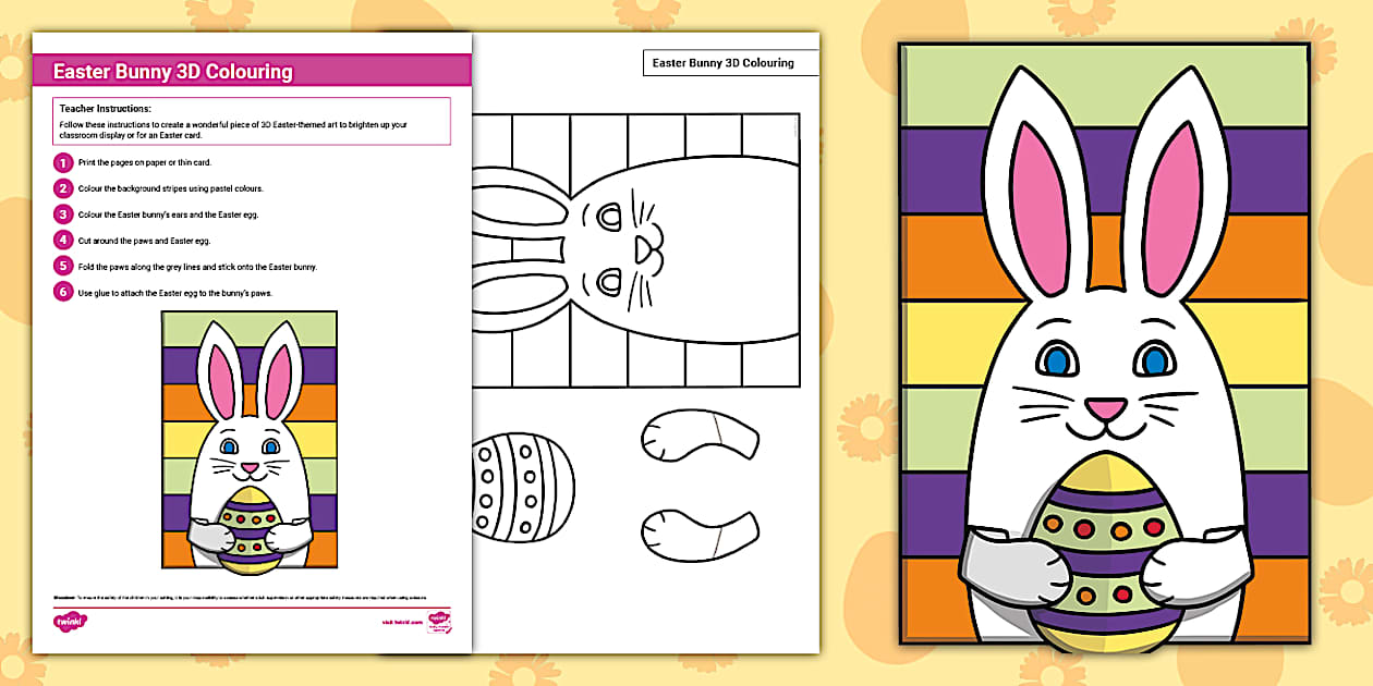Easter Bunny 3D Colouring Activity (teacher made) - Twinkl