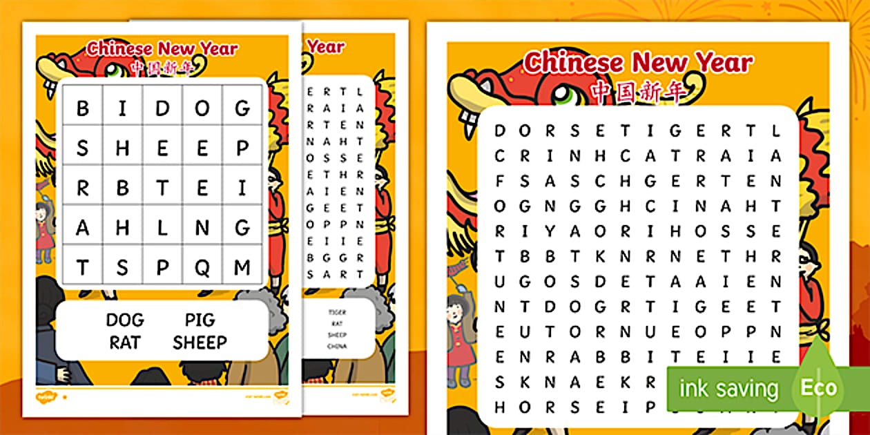 👉 Chinese New Year Word Search English / Mandarin Chinese
