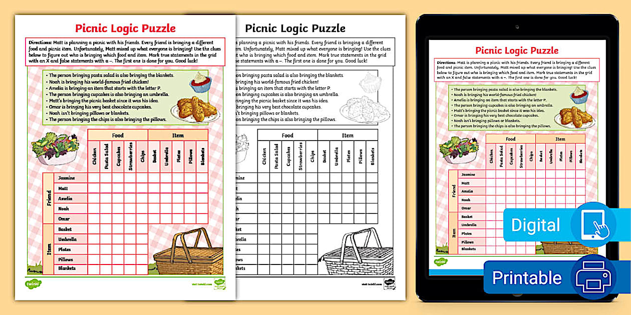 Picnic Logic Puzzle for 3rd-5th Grade (teacher made)