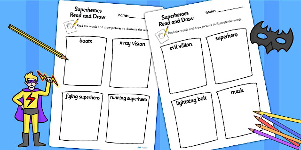 Lower Ability Superhero Themed Read and Draw Worksheet