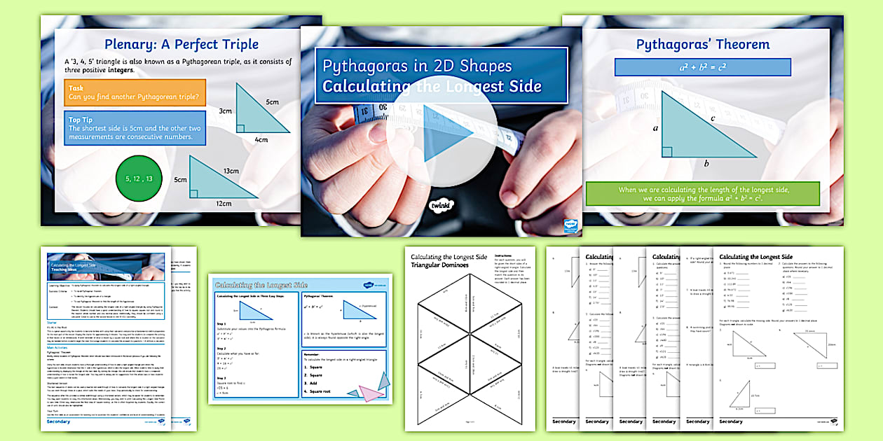 Pythagoras' Theorem in 2D Shapes Lesson 2: Calculating the Longest Side