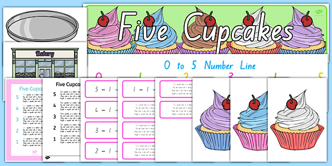 Five Cupcakes Display Pack (Teacher-Made) - Twinkl