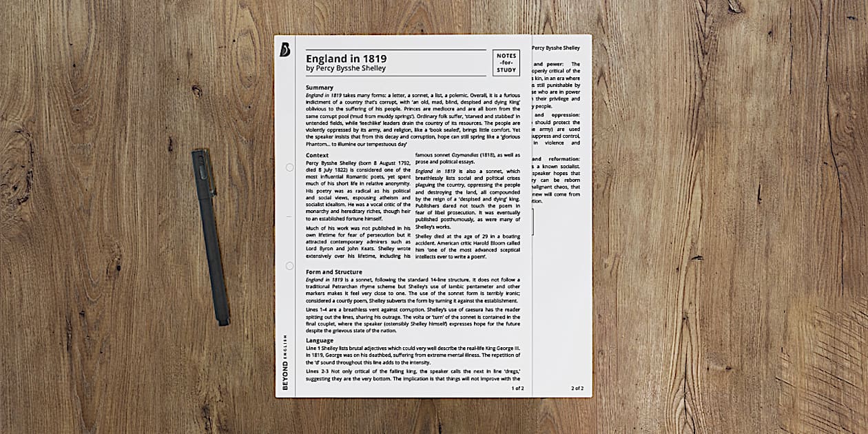 England in 1819 | AQA Poetry Revision Notes | Beyond English