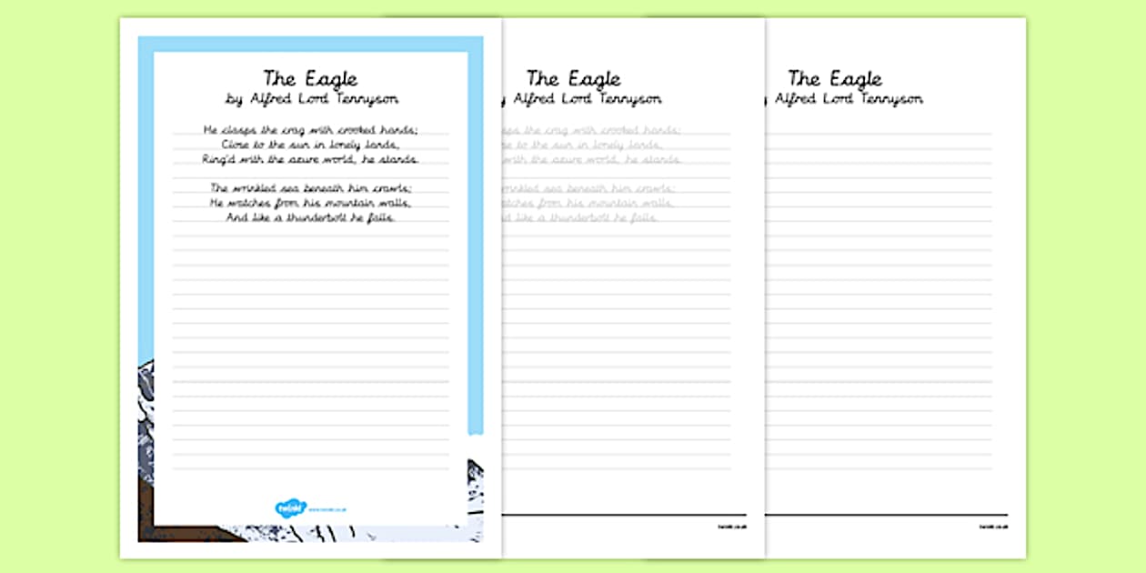 Editable The Eagle Alfred Lord Tennyson Poem Handwriting Practice