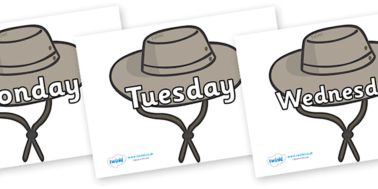 Days of the Week on Cowboy Hats (teacher made) - Twinkl