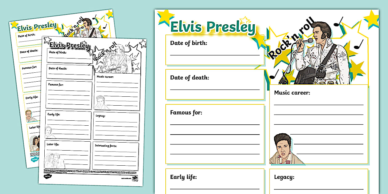 Elvis Presley Fact File Template, Elvis Presley - Twinkl