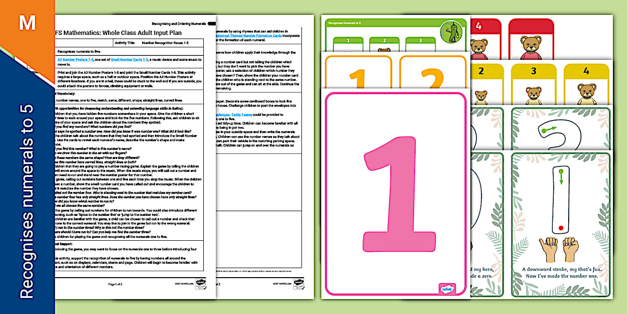 EYFS Number Recognition Races 1-5 Adult Input Plan and Pack