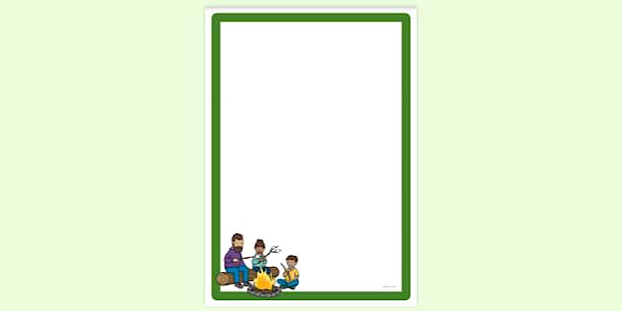 Family Around Campfire Toasting Marshmallows Page Border