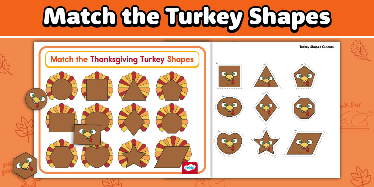 Match the Thanksgiving Turkey Shapes Worksheet