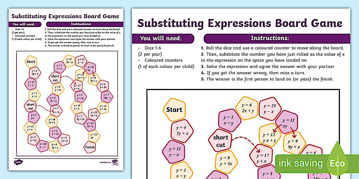 👉 Year 6 Algebra Substituting Expressions Board Game
